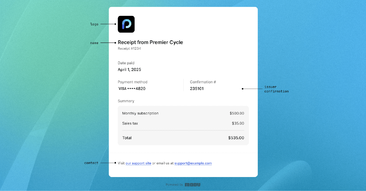 Branded receipts, sales tax & more | Moov Documentation